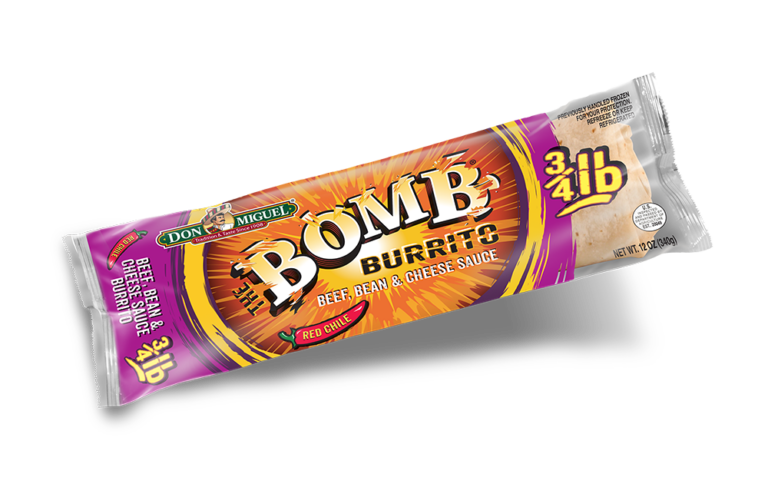 THE BOMB® Beef, Bean & Cheese Sauce with Red Chile Burrito – Don Miguel